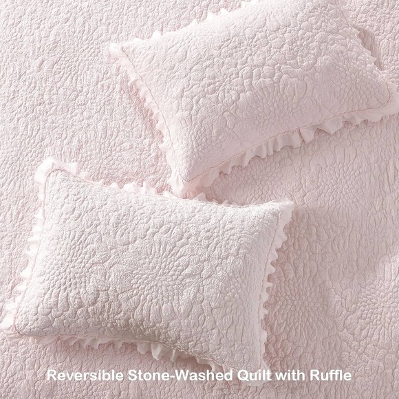 Horimote Home | Bedding | Pink Ruffled Quilt Queen Size 3 Pieces ...